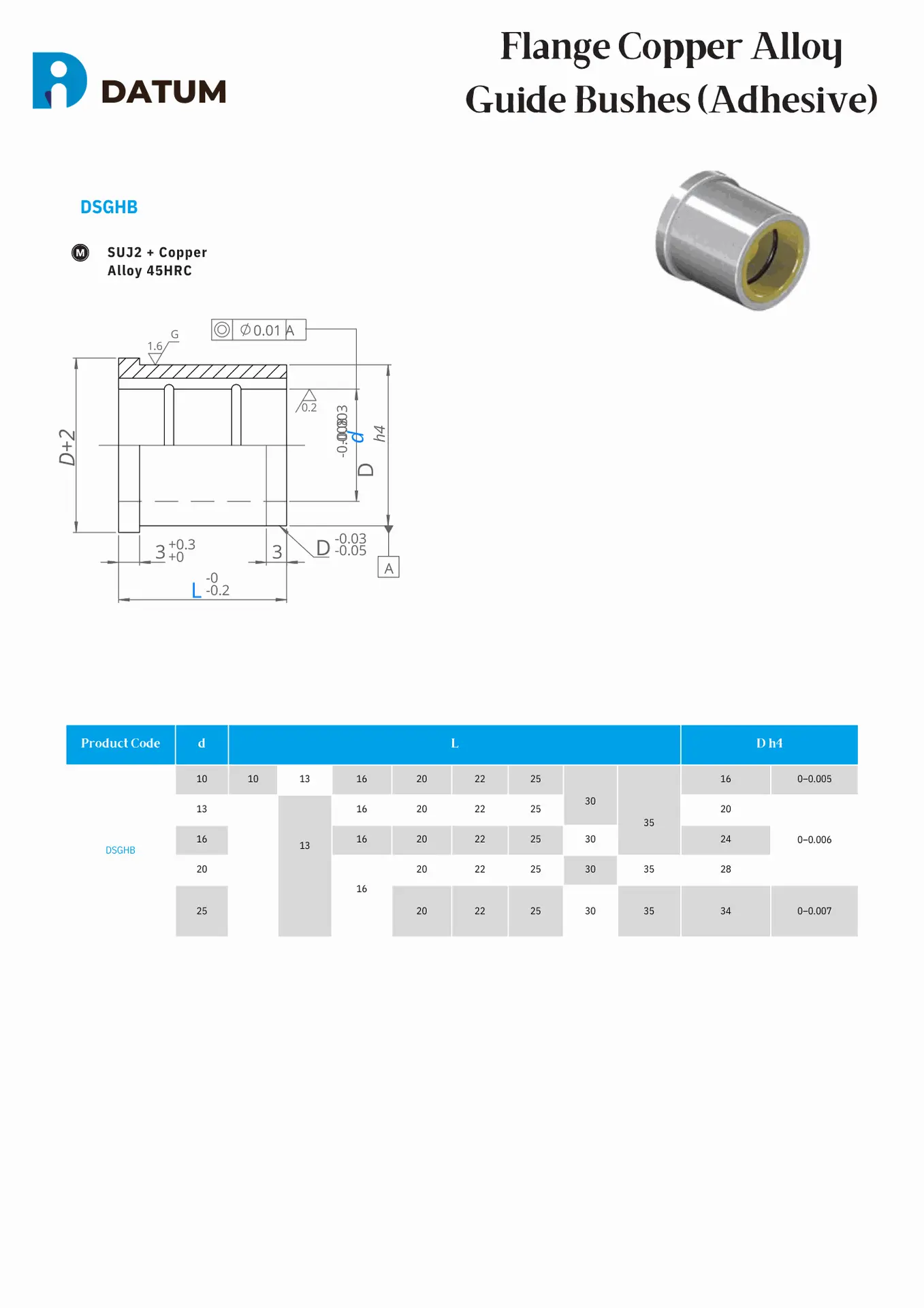 Flange Copper Alloy Guide Bushes Adhesive